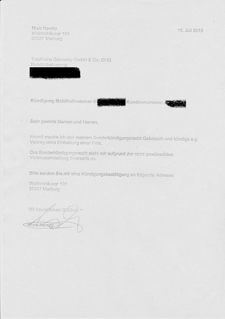 Probleme mit O2 Kündigung